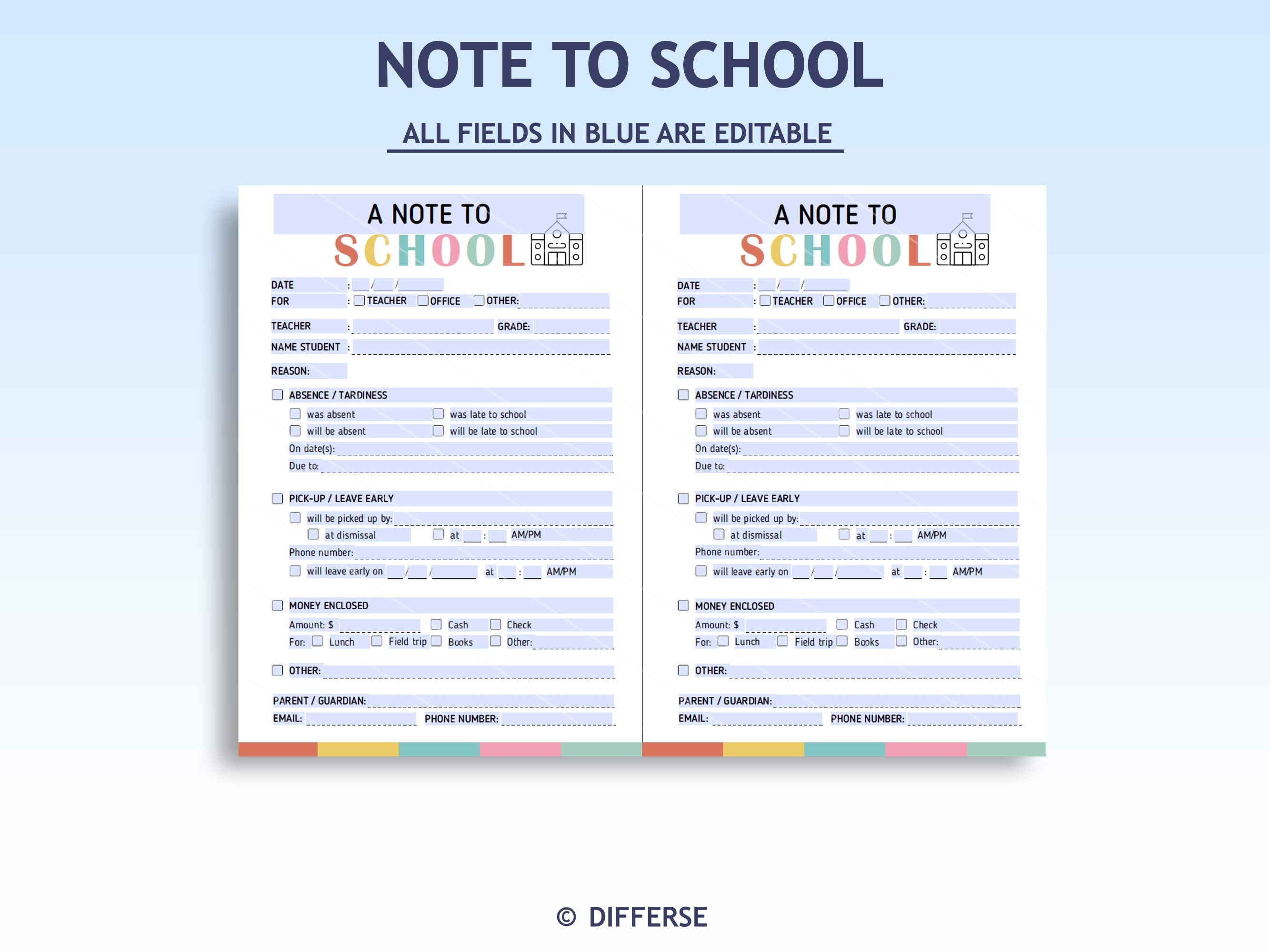 Note to School Template | School Note From Home | Excuse Note | Note ...