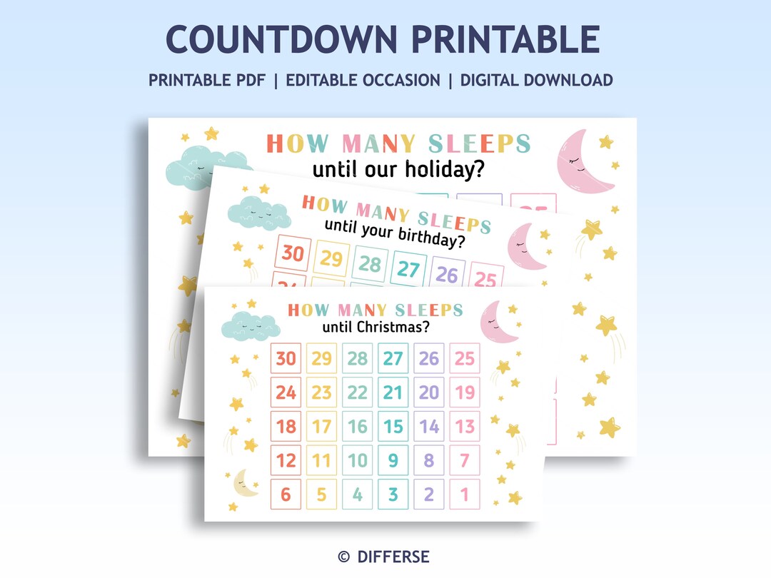 Kids Printable Countdown | How Many Sleeps Until | Birthday Countdown ...