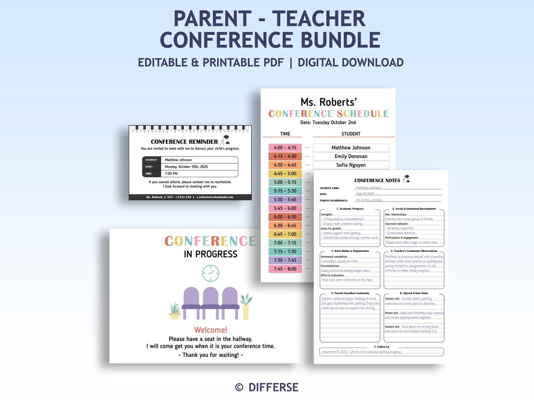 Editable Parent Teacher Conference Bundle With Conference Reminders ...