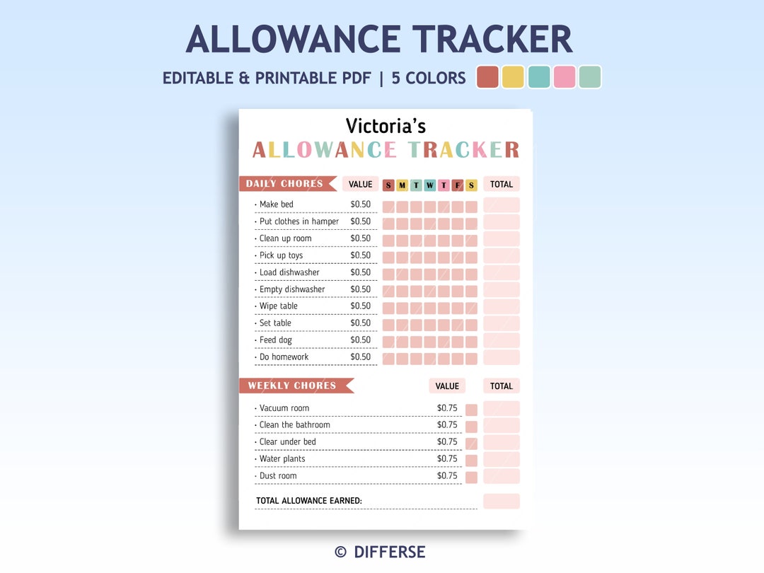 Allowance Tracker for Kids | Allowance Chart | Kids Responsibility ...