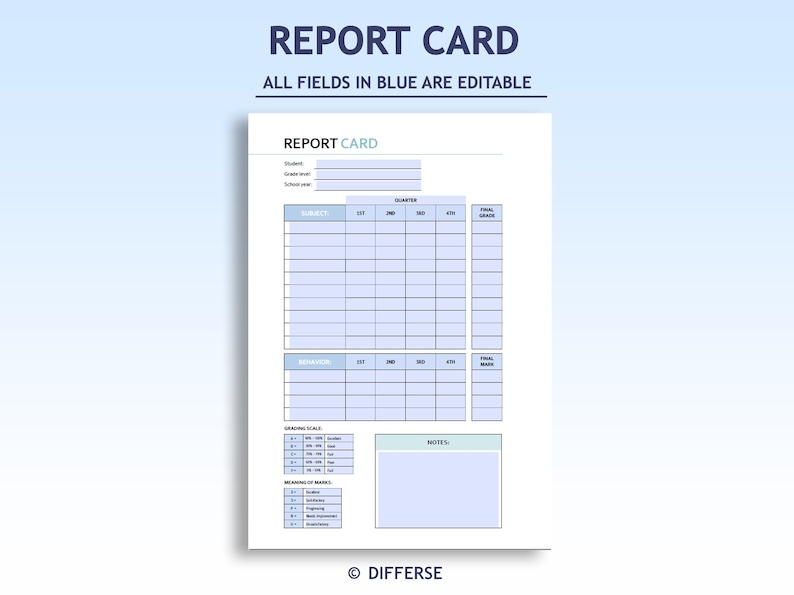 Homeschool Report Card | Grade Card Template | Editable Report Card ...