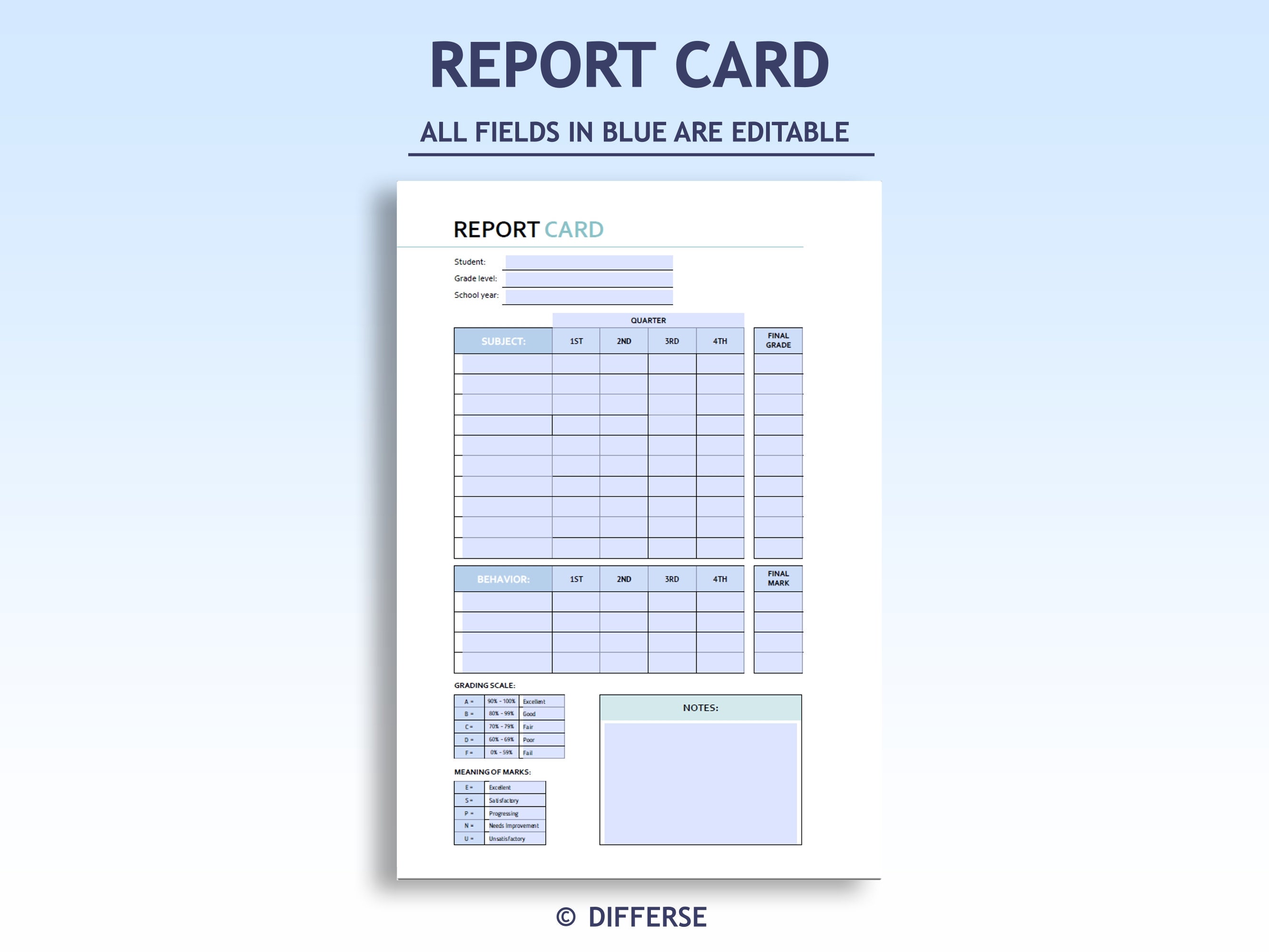 Homeschool Report Card | Grade Card Template | Editable Report Card ...