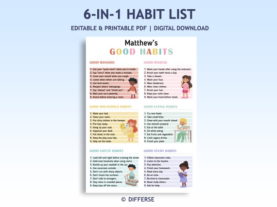 Good Habits Chart Printable Free Printable For Kids To Track Healthy