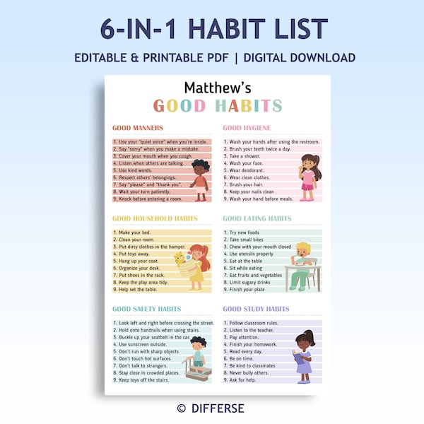 Kids Good Habit Chart - Etsy