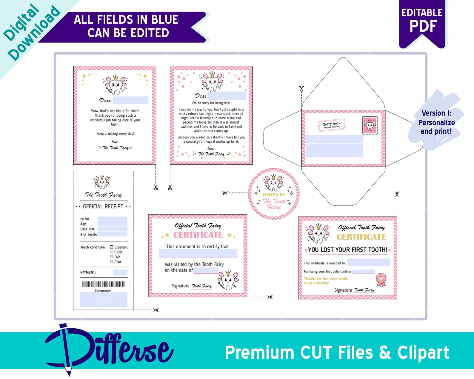 Mini Tooth Fairy Kit in Pink Tooth Fairy Receipt Tooth Fairy Letter ...