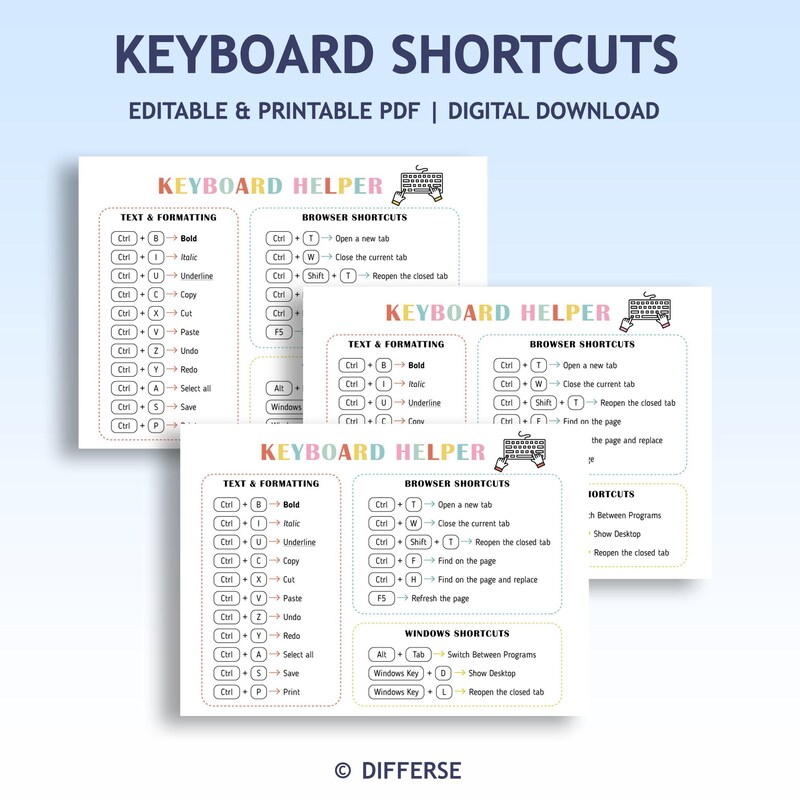 Keyboard Shortcut Cards - Etsy