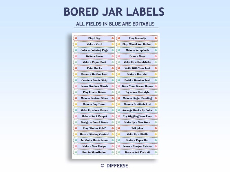 Boredom Jar Printable | Kids Activity Jar | I'm Bored Jar | Boredom ...