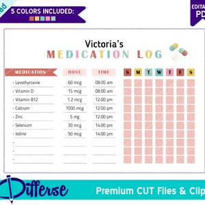 Daily Medication Log Medication Tracker Supplement Tracker Medication ...