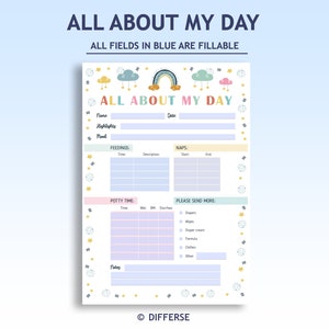 All About My Day | Daycare Daily Report | Nanny Log | Child Care ...