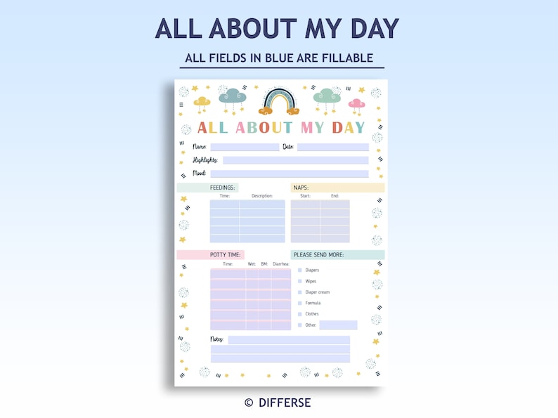 All About My Day | Daycare Daily Report | Nanny Log | Child Care ...