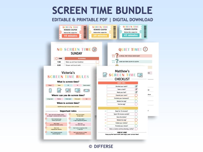 Screen Time Bundle | Screen Time Checklist | Screen Time Chart | Screen ...