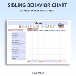 Behavior Chart for Siblings | Monthly Behavior Chart for 2 Kids ...