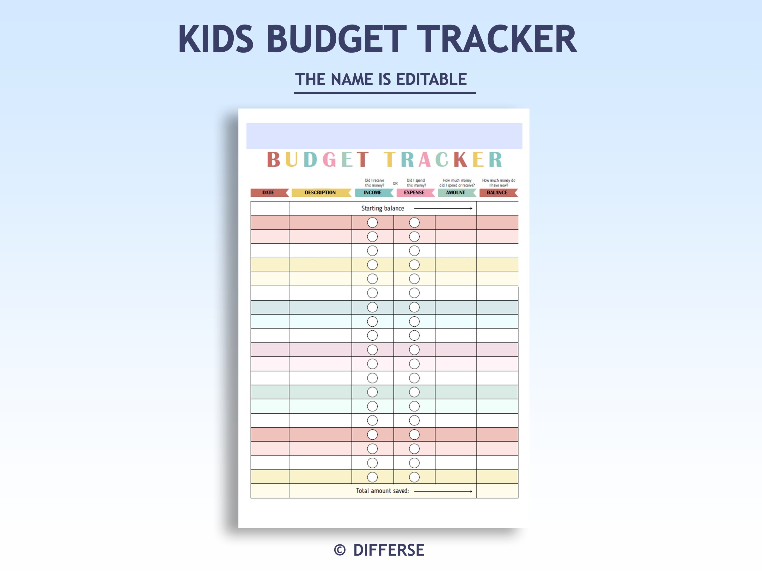Kids Budget Tracker | Editable Budget Tracker | Allowance Tracker ...
