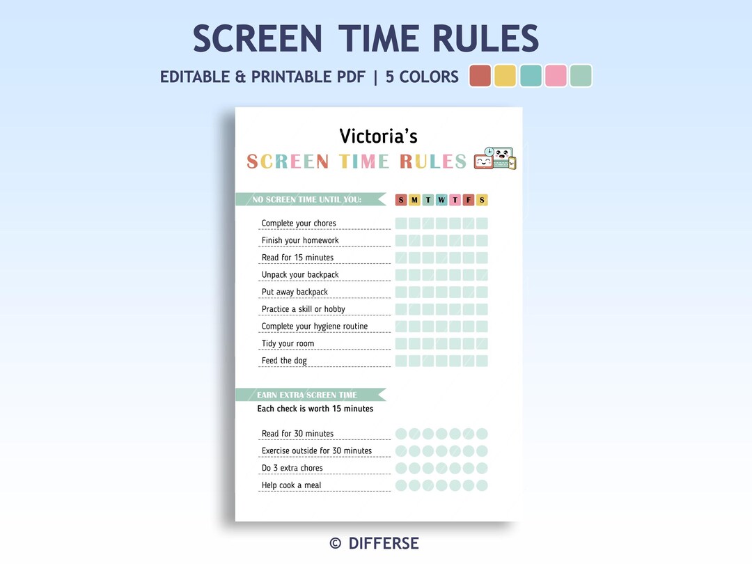 Screen Time Rules | Screen Time Checklist | Screen Time Chart | Screen ...