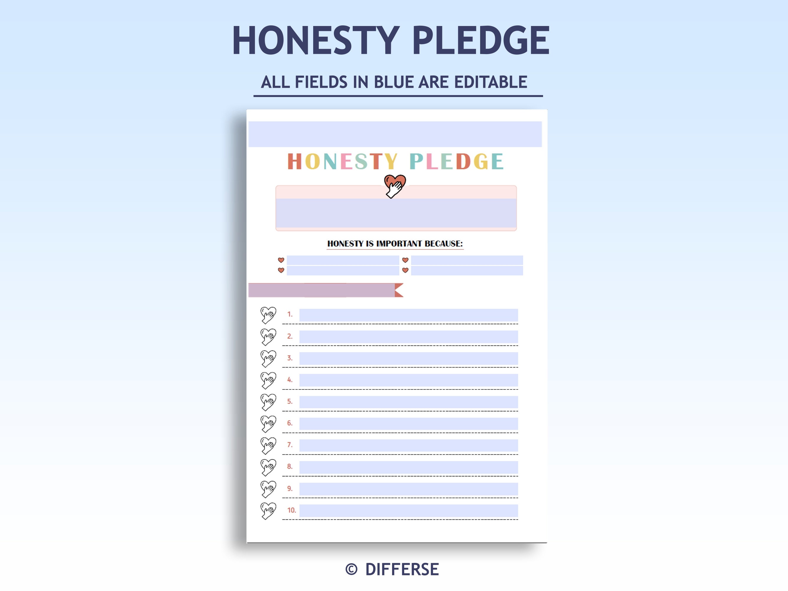 Kids Honesty Pledge | Tell the Truth | Behavior Correction Chart | Good ...