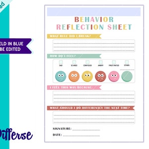 Behavior Reflection Sheet Think Sheet Reflection Journal Behavior ...