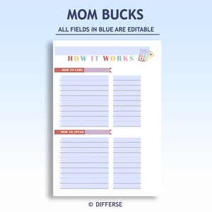 Editable Mom Bucks | PDF Reward System for Kids | Behavior Bucks ...