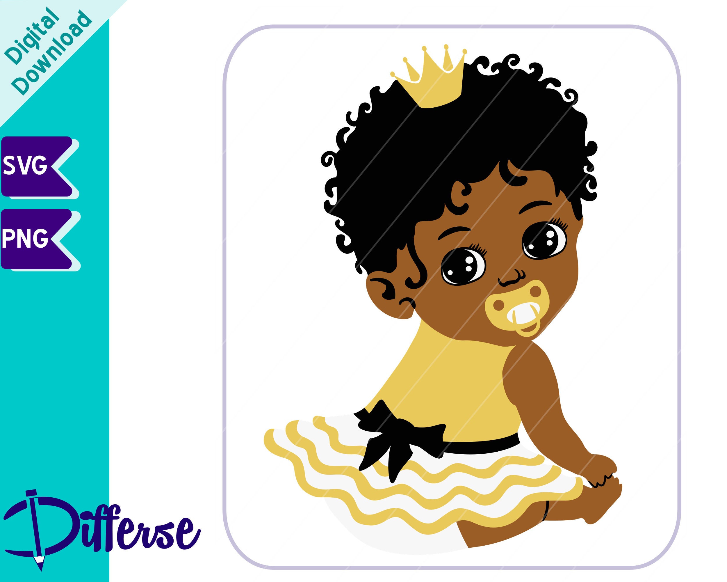 Black Baby Princess SVG SVG Cut File & PNG African - Etsy