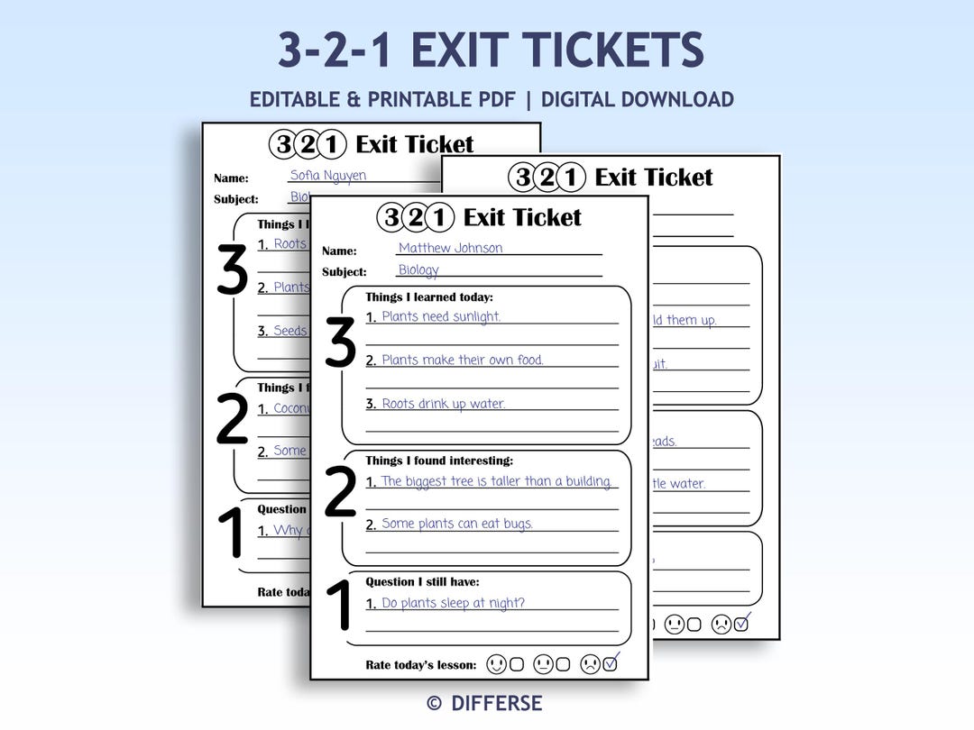 3 2 1 Exit Ticket | Exit Ticket Template | Exit Slips | Student ...