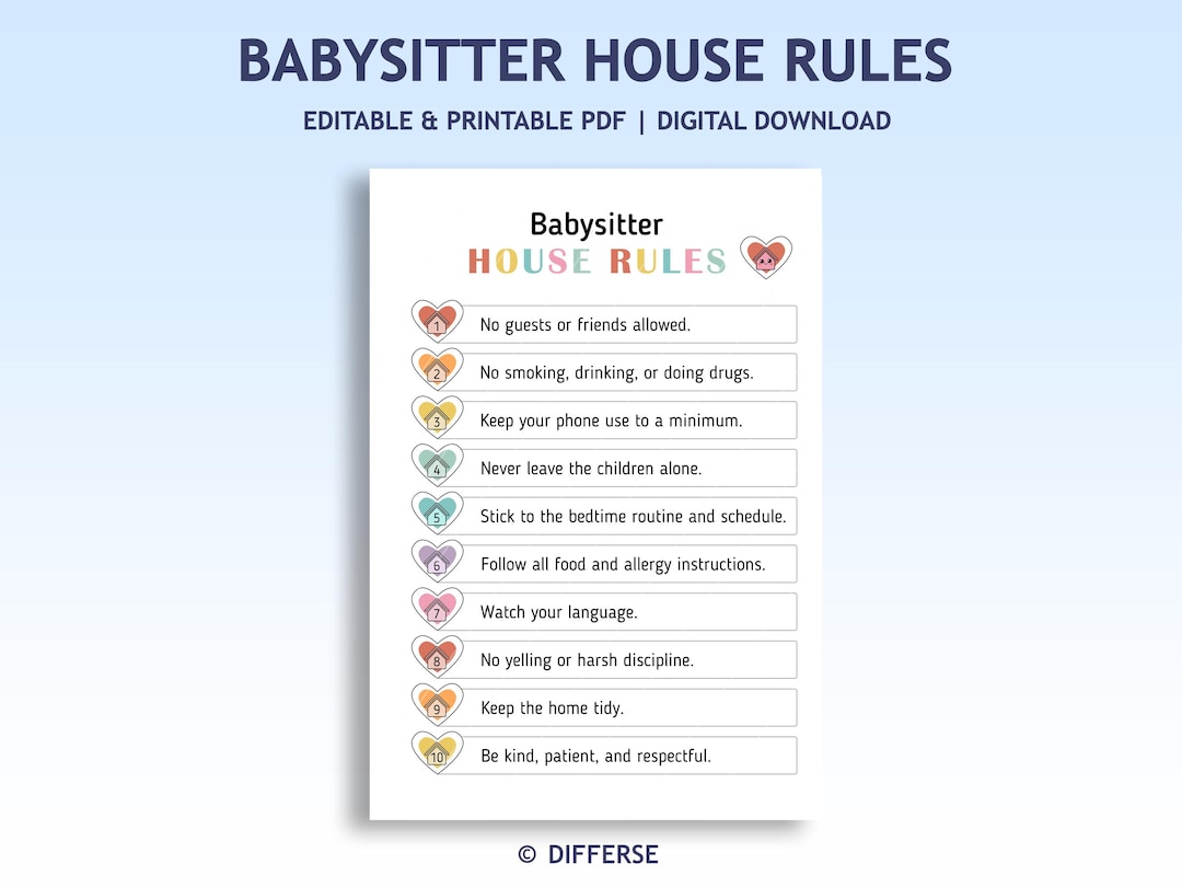 Babysitter House Rules | Babysitter Rules | Family House Rules ...