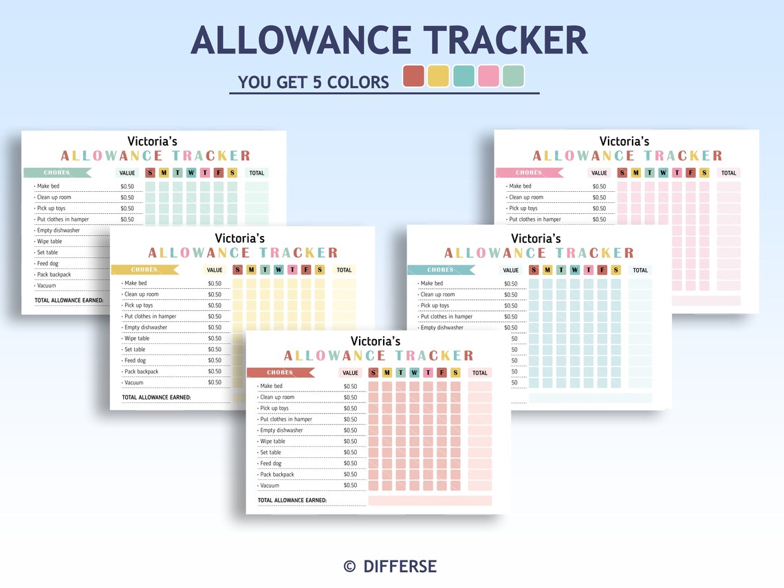 Editable Allowance Chart for Kids | Allowance Tracker | Editable Chore ...