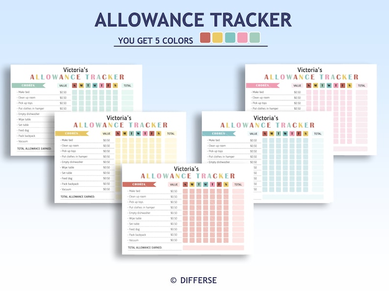 Editable Allowance Chart for Kids | Allowance Tracker | Editable Chore ...