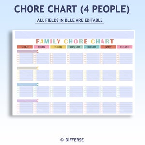 Chore Chart for 4 Kids | Family Chore Chart | Kids Chore Chart | Family ...