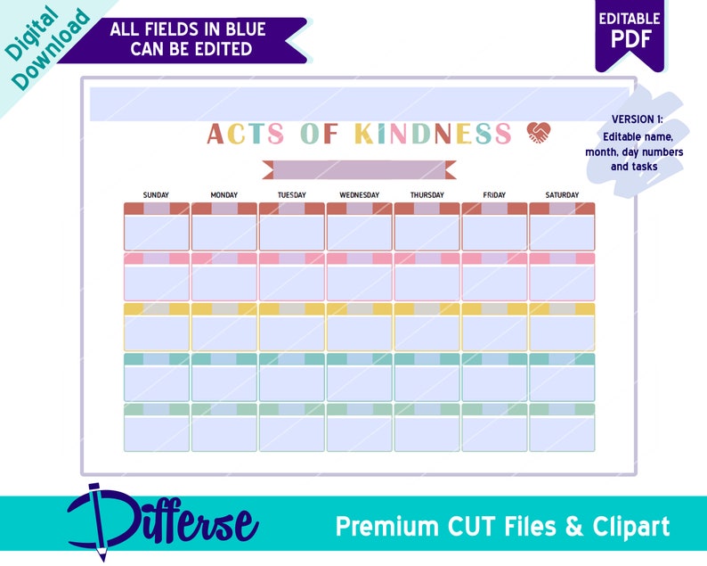 Acts of Kindness Calendar Kids Activities Good Behavior - Etsy