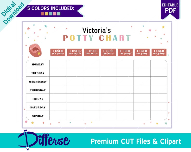 Editable Potty Training Chart for Kids Potty Chart Potty - Etsy