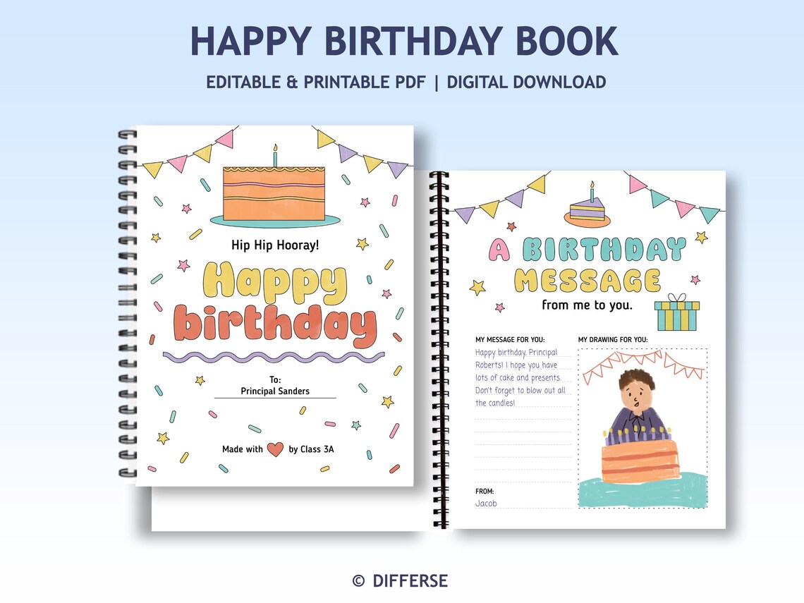 Printable Happy Birthday Class Book | Birthday Cards | Birthday Message ...