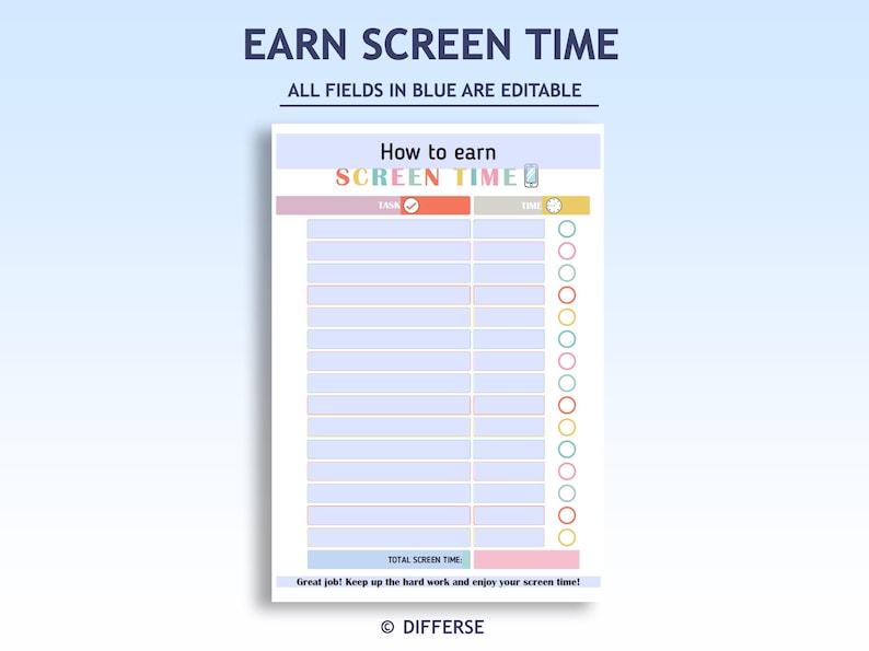 Screen Time Chart | Screen Time Checklist | Screen Time Schedule ...