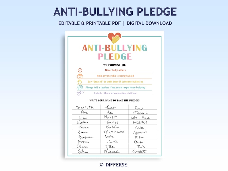 Anti-bullying Pledge | Bullying Prevention | Bullying Awareness | Stop ...