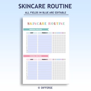 Editable Skincare Routine Template AM PM | Skincare Routine | Skincare ...