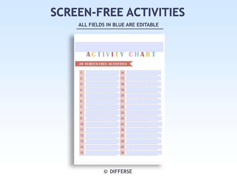Screen Free Activities for Kids | Printable Play Chart | Play Routine ...
