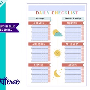 Kids Daily Checklist Daily Planner Daily Schedule to Do Printable Kids ...