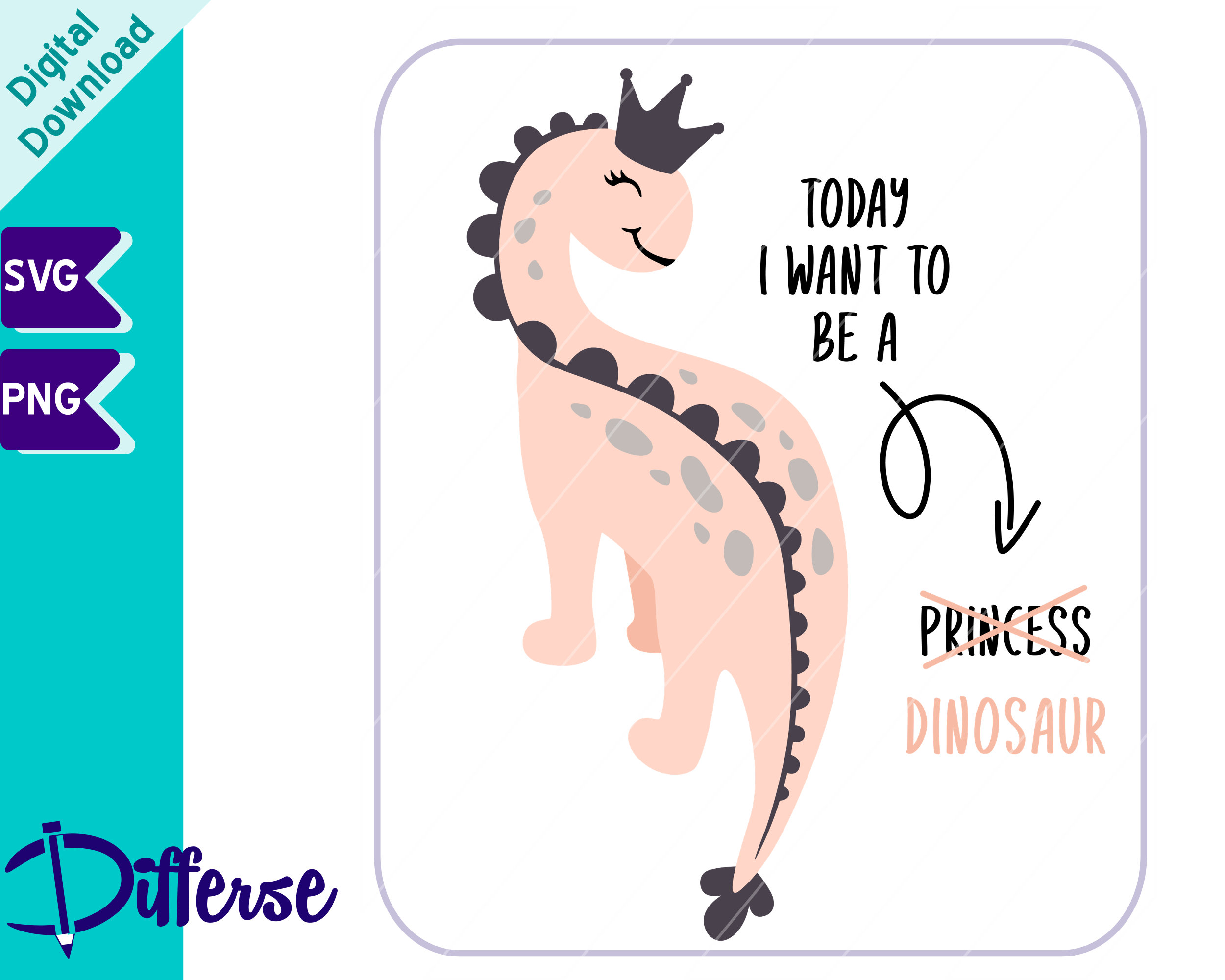 Princess Dinosaur SVG SVG Cut File & PNG Princess Dinosaur - Etsy