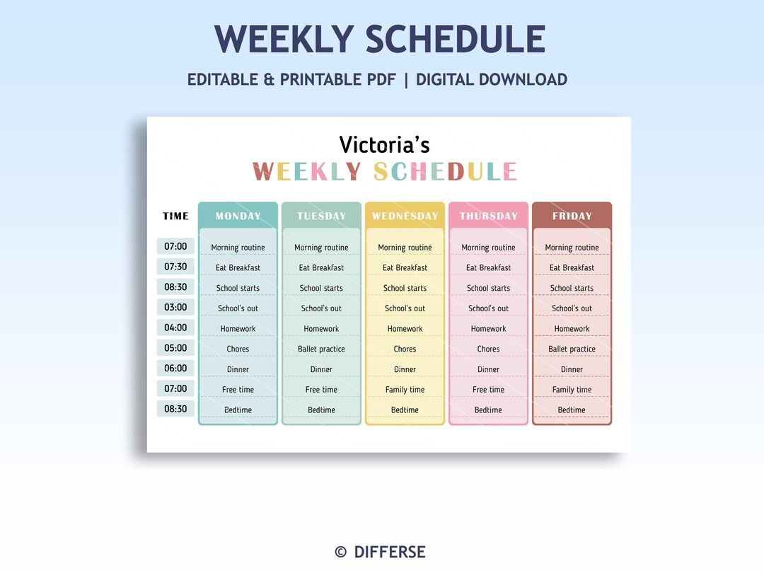 Kids Weekly Schedule | Kids Weekly Planner | Homeschool Planner ...