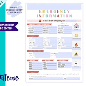 Emergency Information Sheet Babysitter Information Sheet Emergency ...