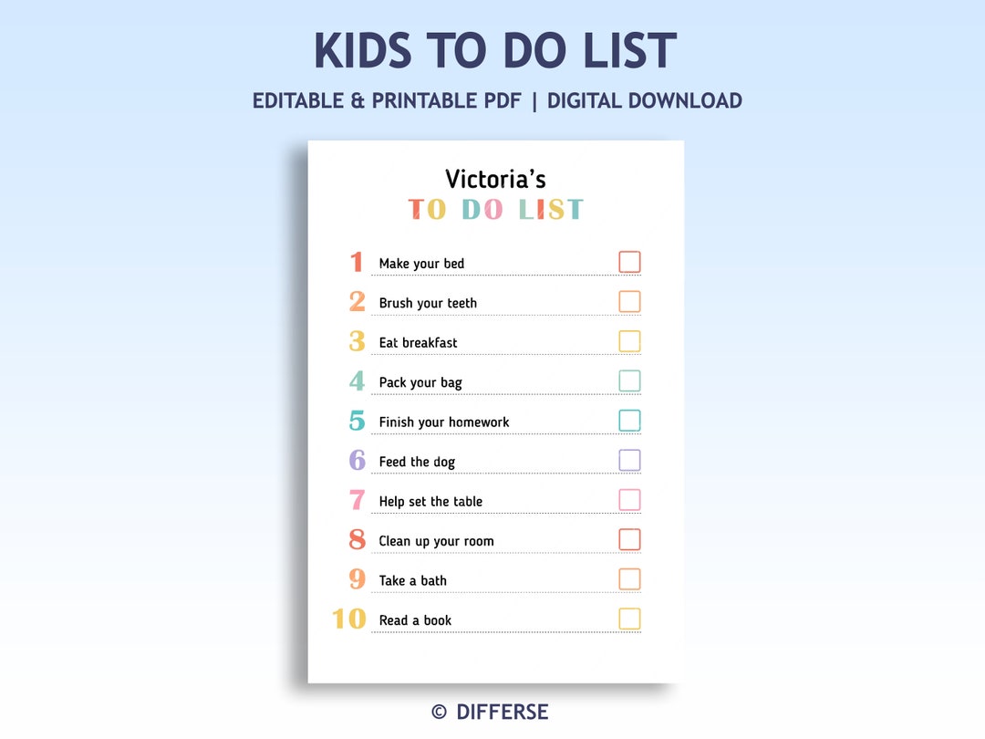Kids to Do List | Daily Checklist | Daily Planner | Daily Schedule ...