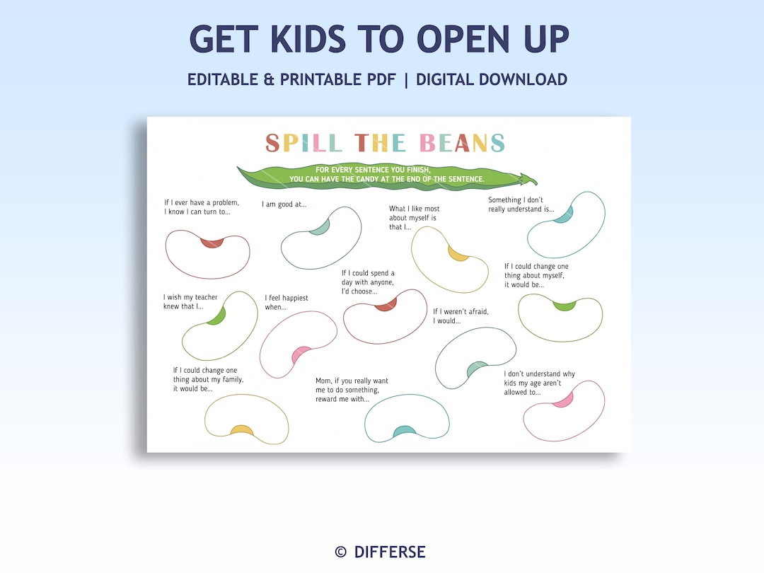 Spill the Beans Therapy Activity Conversation Starters for Kids Kids ...