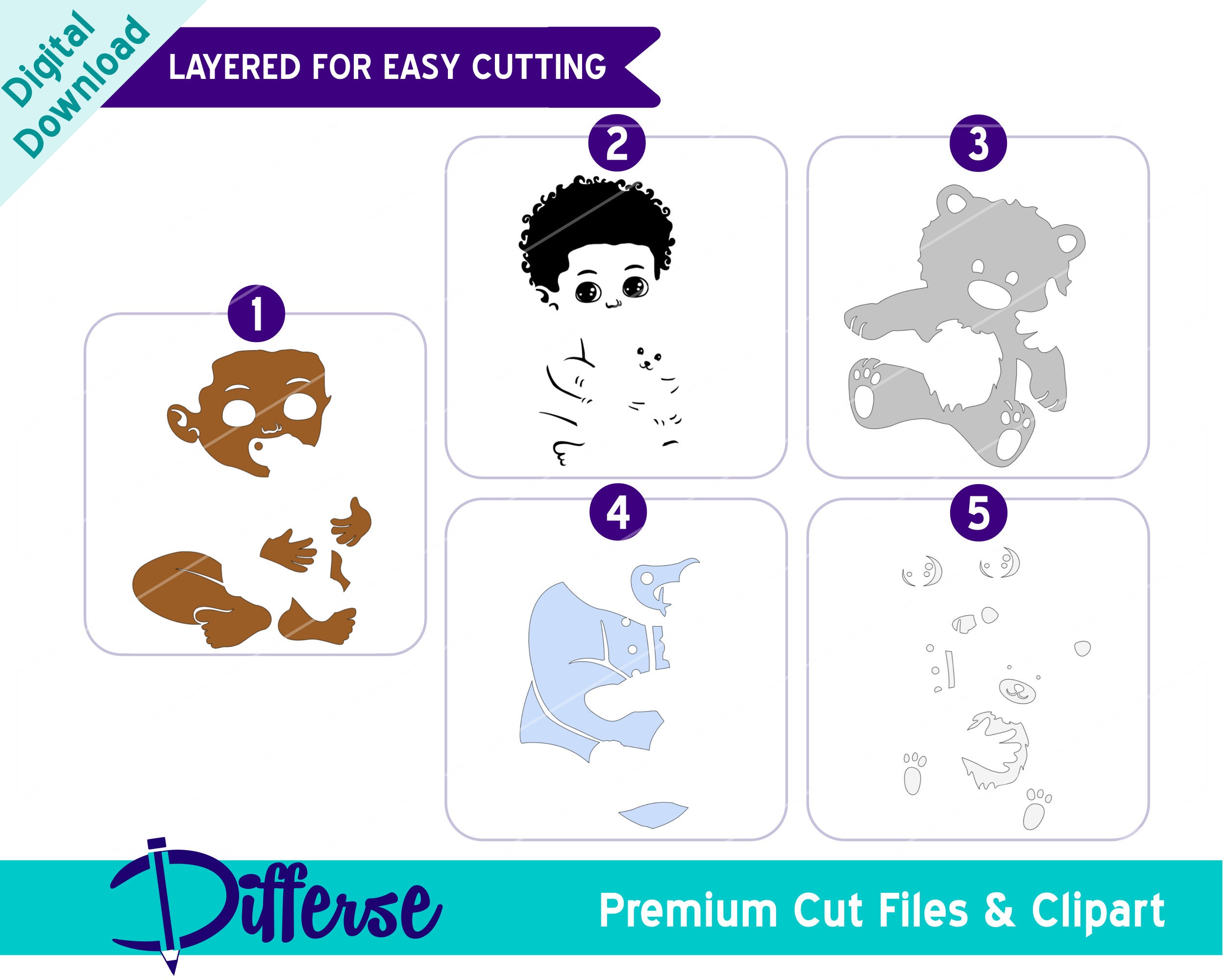 Cute Black Baby Boy With Teddy Bear SVG Cut File & PNG - Etsy