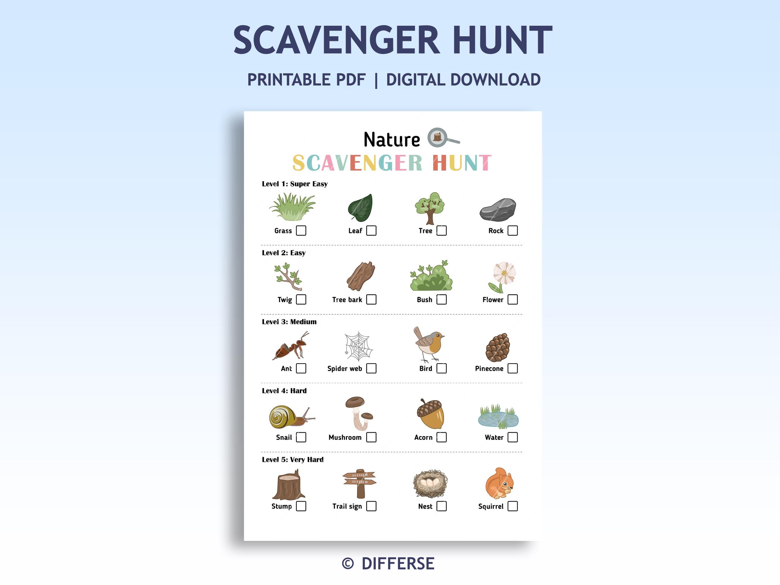 Nature Scavenger Hunt | Printable Outdoor Adventure | Printable Nature ...
