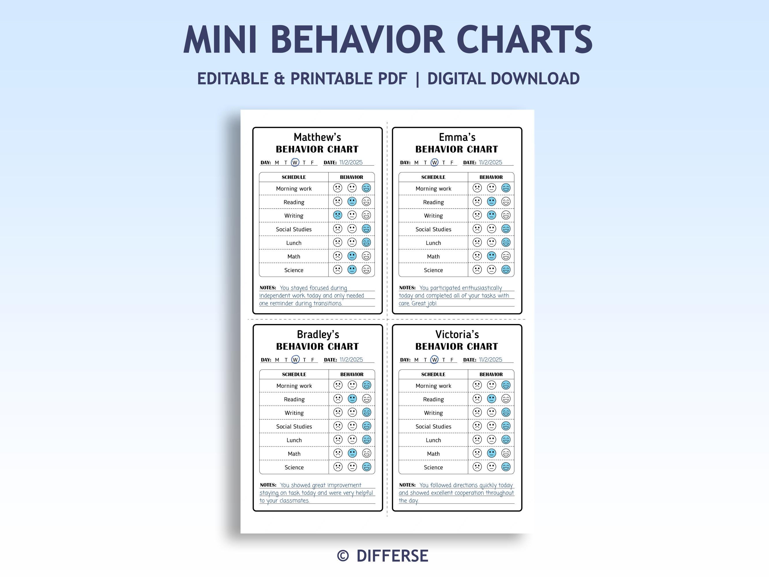 Classroom Mini Behavior Chart | School Behavior Tracker | Daily ...