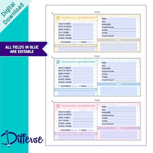 Editable Backpack ID Tag Child Identification Card Emergency Card ...