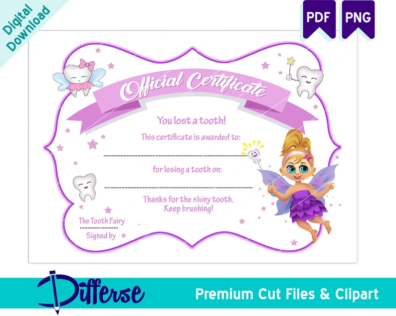 Tooth Fairy Certificate for Little Girls Lost Tooth | Etsy