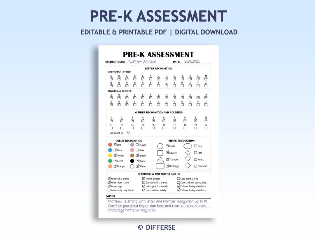 Editable Readiness Assessment | End of Year Pre-k Assessment ...
