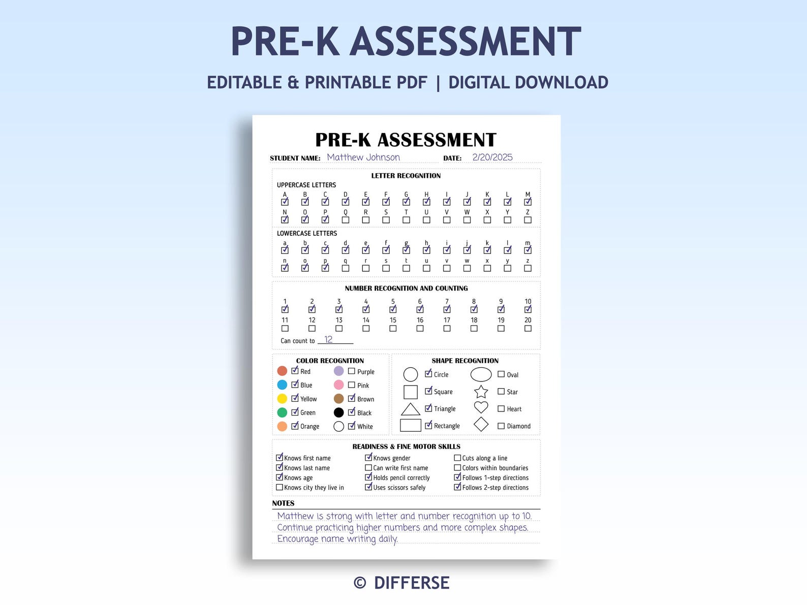 Editable Readiness Assessment | End of Year Pre-k Assessment ...