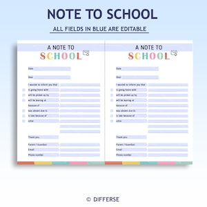School Note From Home | Note to School Template | Excuse Note | Note ...
