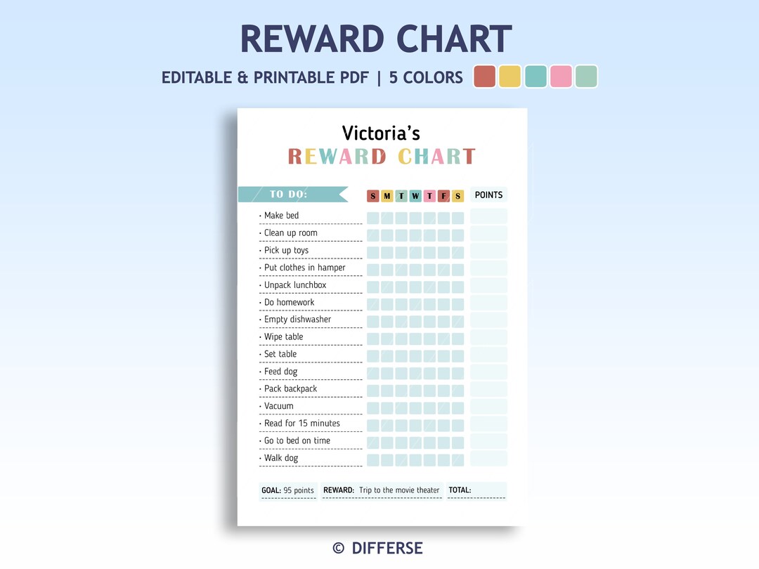 Reward Chart for Boys and Girls | Good Behavior Chart | Reward System ...