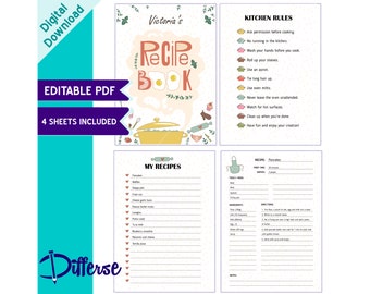 Kids Recipe Binder Kit Printable Kids Recipe Book Editable - Etsy